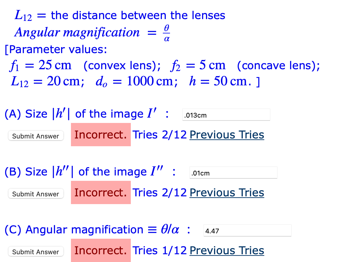 Solved The Galilean Telescope objective lens ocular lens h o | Chegg.com