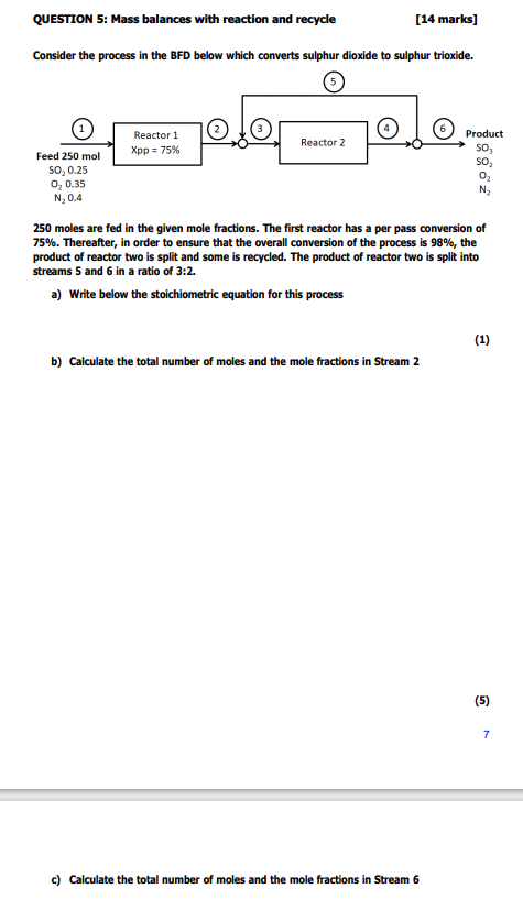 Solved QUESTION 5: Mass balances with reaction and recycle | Chegg.com