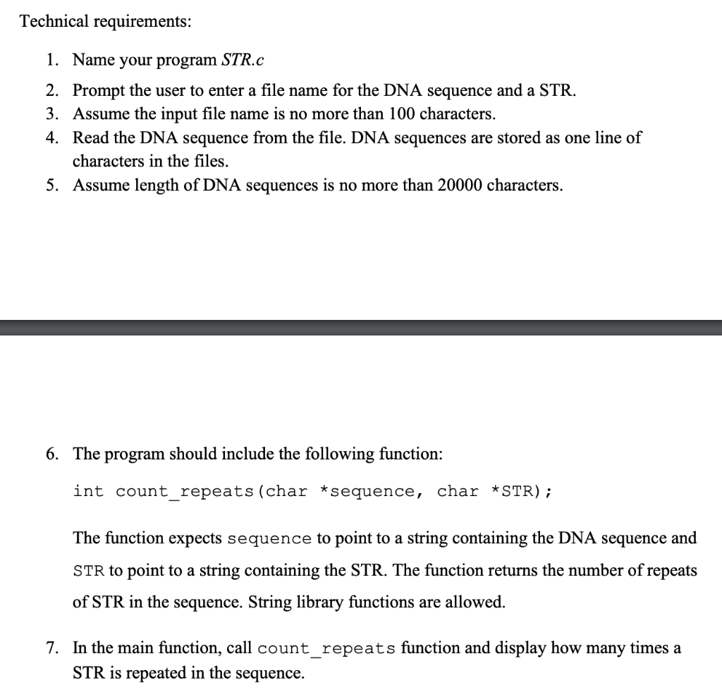 Solved Project 6, Program Design DNA is a sequence of | Chegg.com