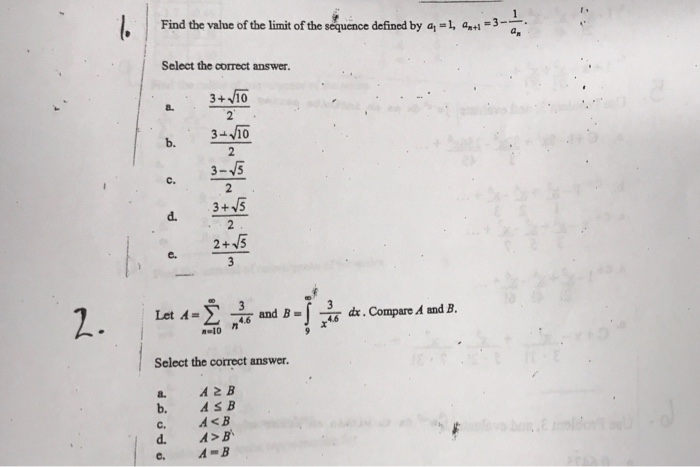 Solved Find the value of the limit of the sequence defined | Chegg.com