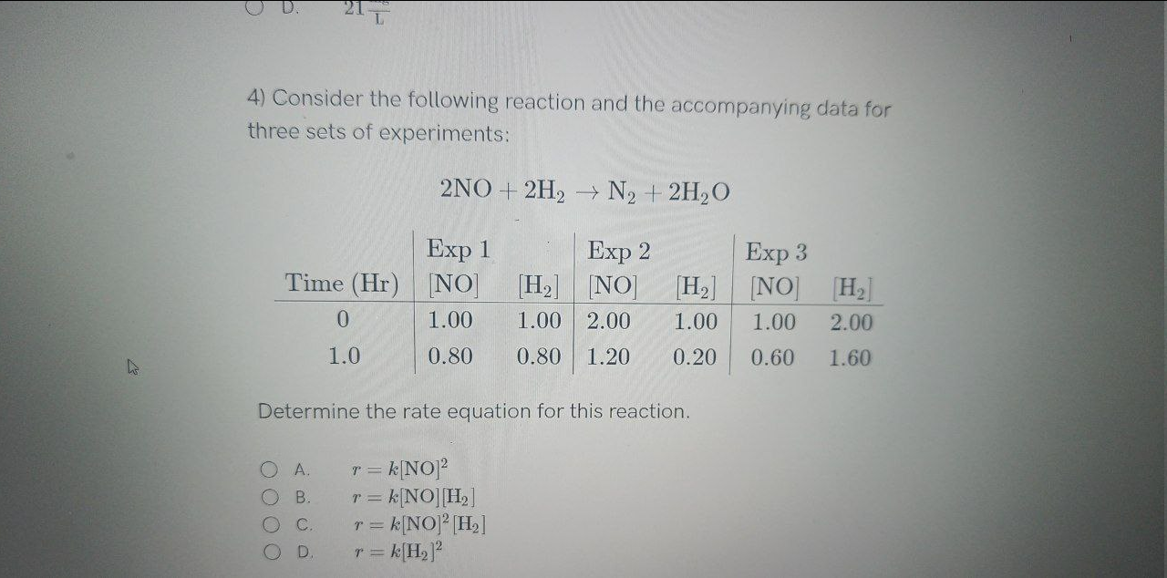 Solved 4) Consider the following reaction and the | Chegg.com