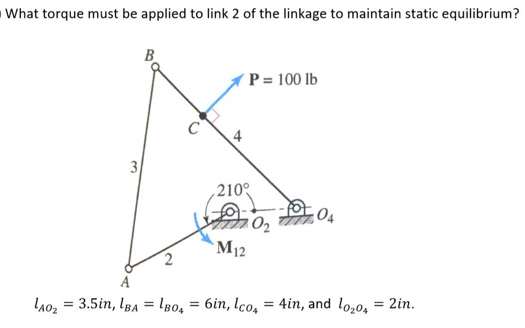 Solved What torque must be applied to link 2 of the linkage | Chegg.com