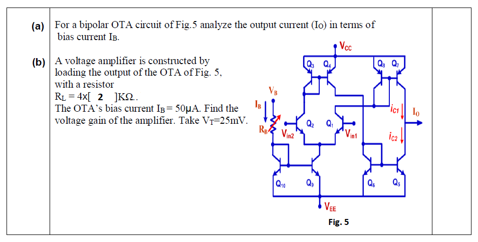 Solved (a) (b) A VON For a bipolar OTA circuit of Fig. 5 | Chegg.com