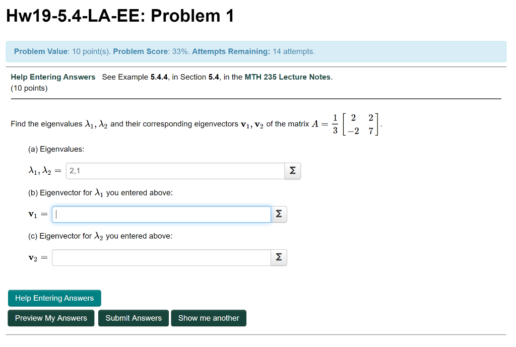 Solved Hw19-5.4-LA-EE: Problem 1 Problem Value: 10 point(s). | Chegg.com