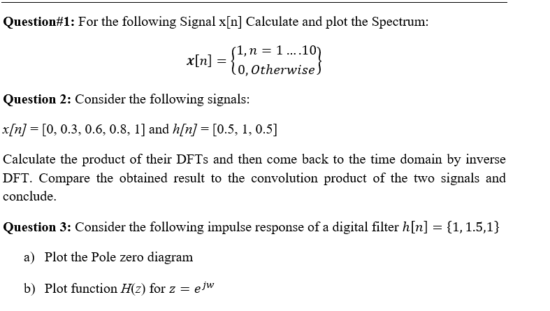 Solved Question#1: For the following Signal x[n] ﻿Calculate | Chegg.com