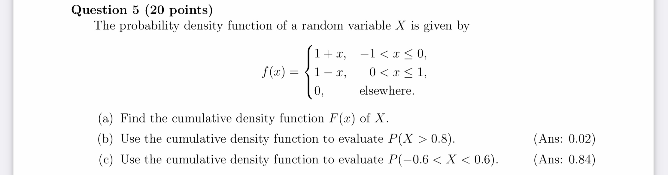 Question 5 (20 points) The probability density | Chegg.com Question 5 (20 points) The probability density | Chegg.com