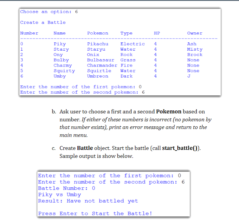 Solved 4. Create a user menu in the Battle Class in | Chegg.com