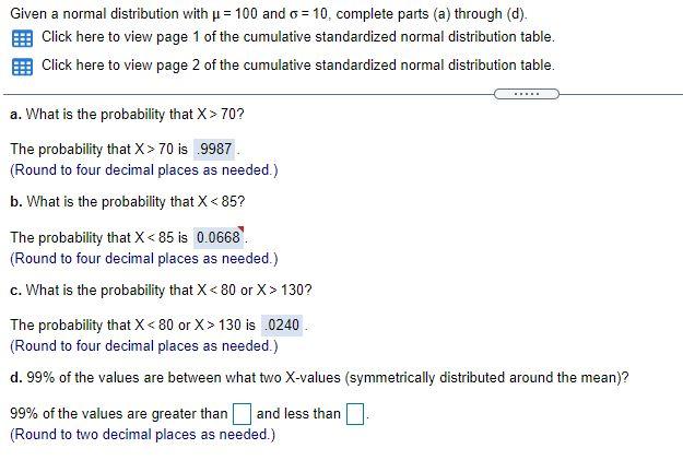 Solved Given a standardized normal distribution (with a mean | Chegg.com