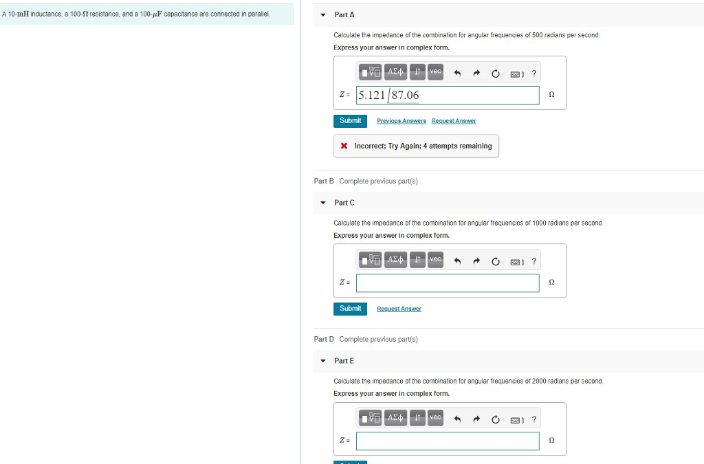 Solved A 10-mH inductance, a 100-Ω resistance, and a 100-μF | Chegg.com