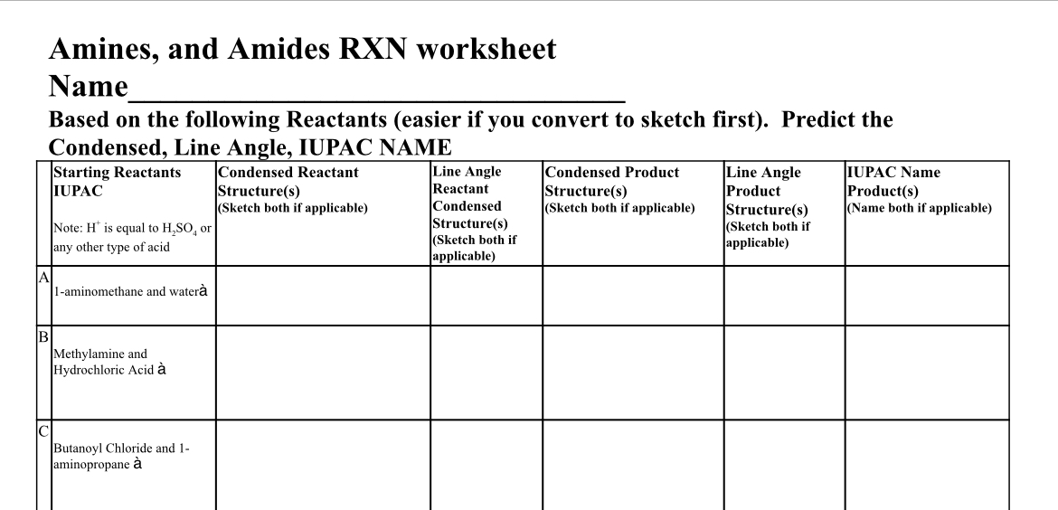 Amines, and Amides RXN worksheetNameBased on the | Chegg.com
