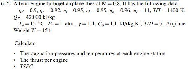 Solved 22 A twin-engine turbojet airplane flies at M=0.8. It | Chegg.com