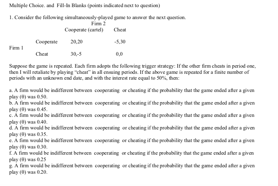 Solved Multiple Choice. and Fill-In Blanks (points indicated | Chegg.com