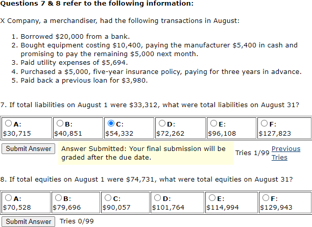 Solved Questions 7&8 refer to the following information: X | Chegg.com
