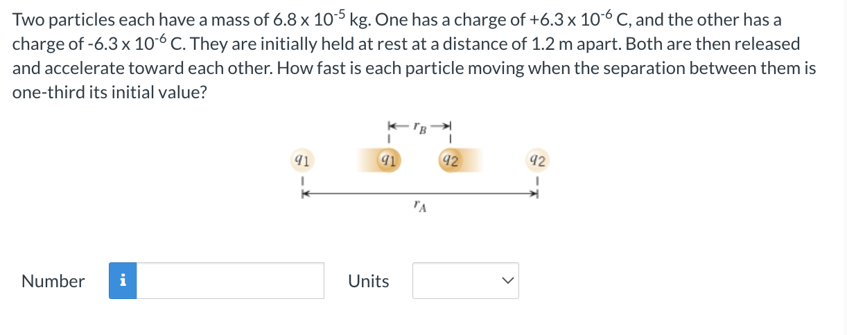 Solved Two particles each have a mass of 6.8×10−5 kg. One | Chegg.com