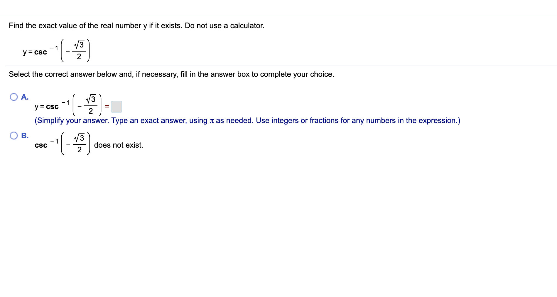 Solved Find the exact value of the real number y if it | Chegg.com
