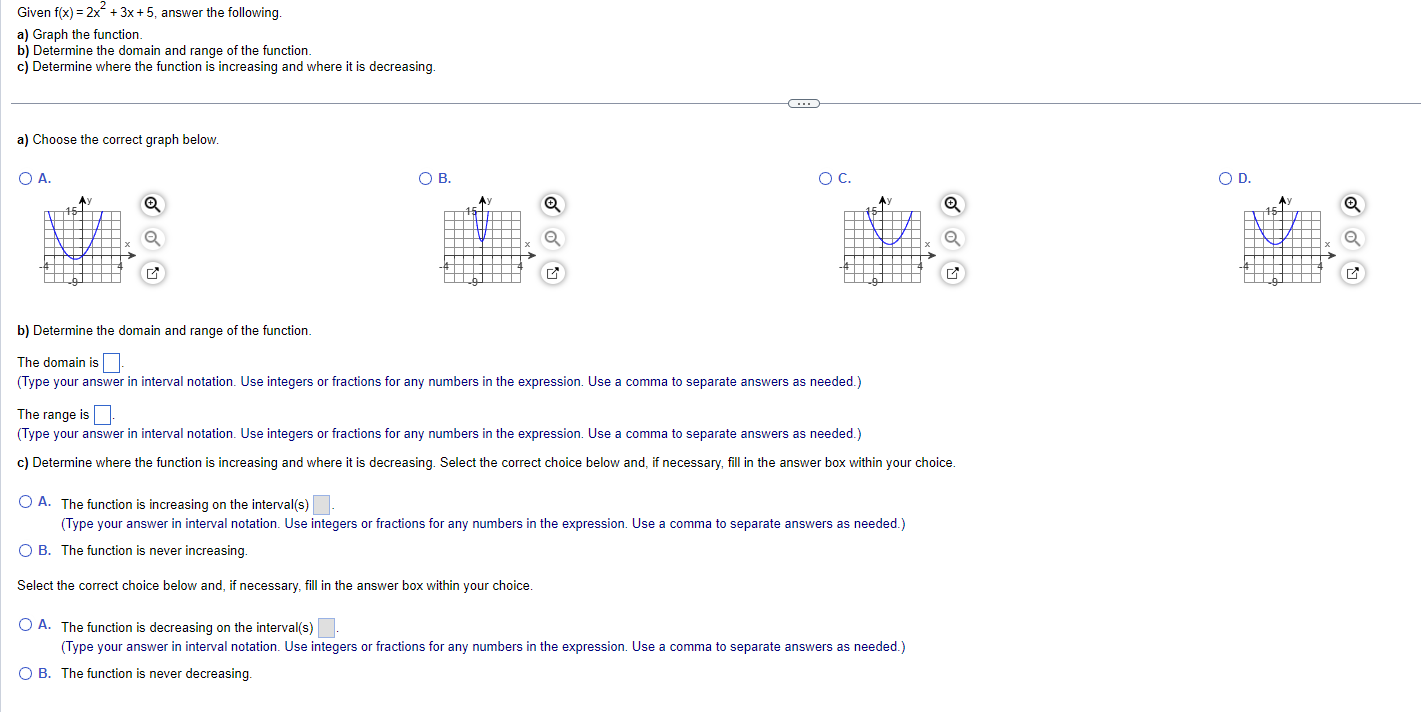 Solved Given f(x)=2x2+3x+5, ﻿answer the following.a) ﻿Graph | Chegg.com