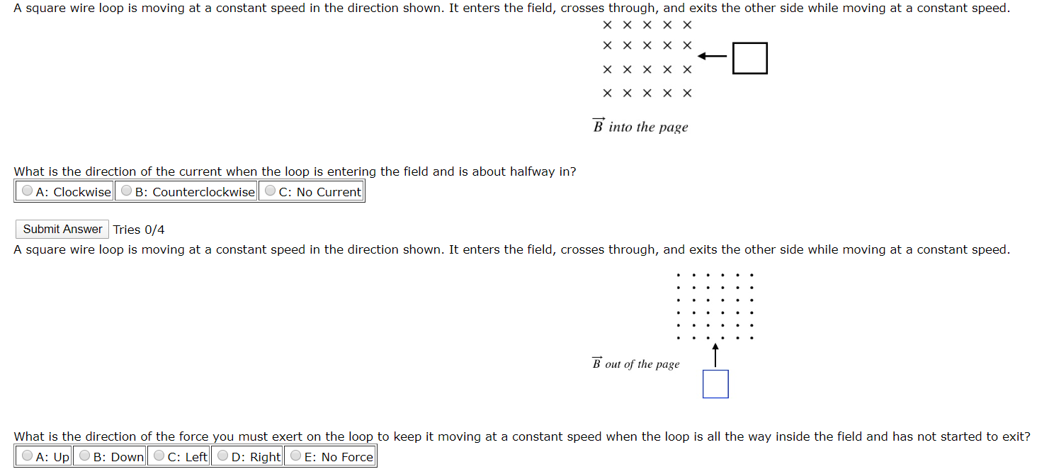 Solved X A square wire loop is moving at a constant speed in | Chegg.com