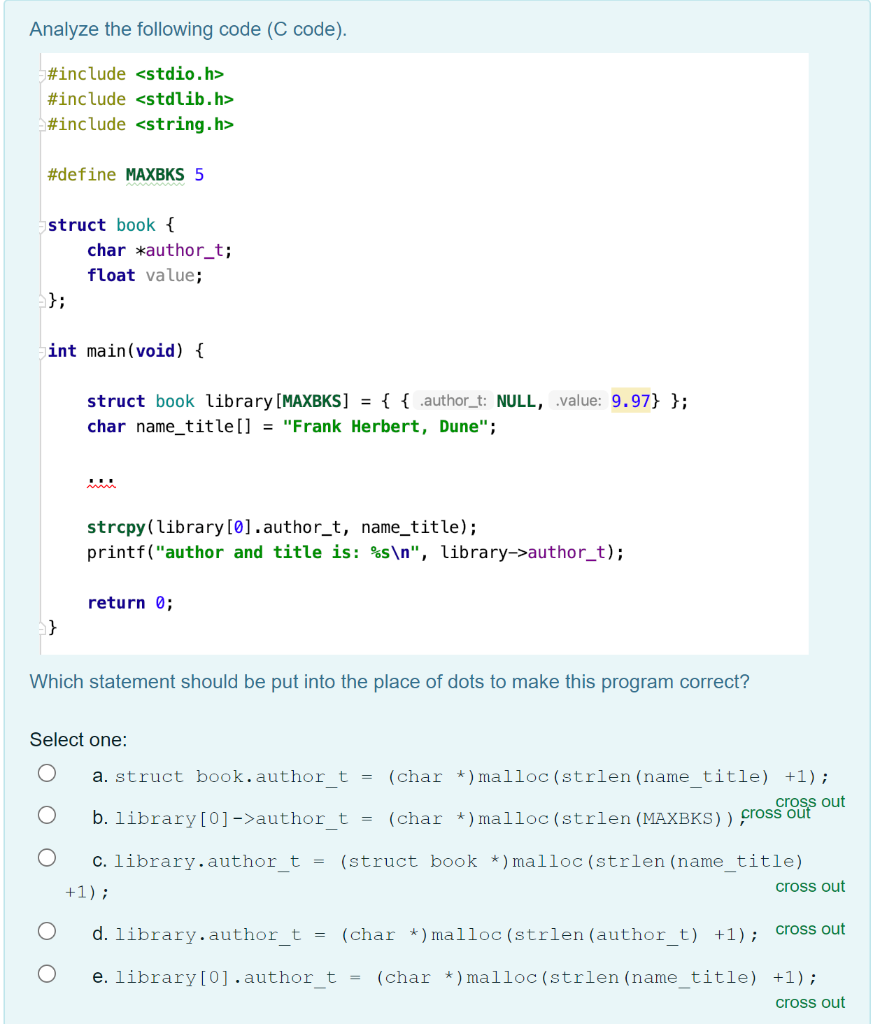 Solved Analyze The Following Code C Code Include 7823