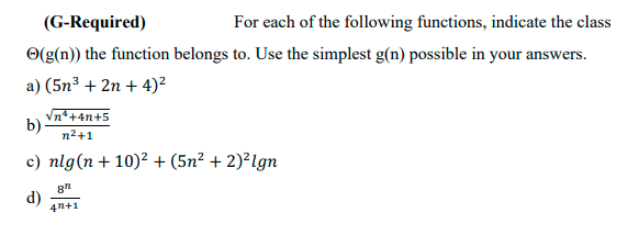 Solved (G-Required) For each of the following functions, | Chegg.com