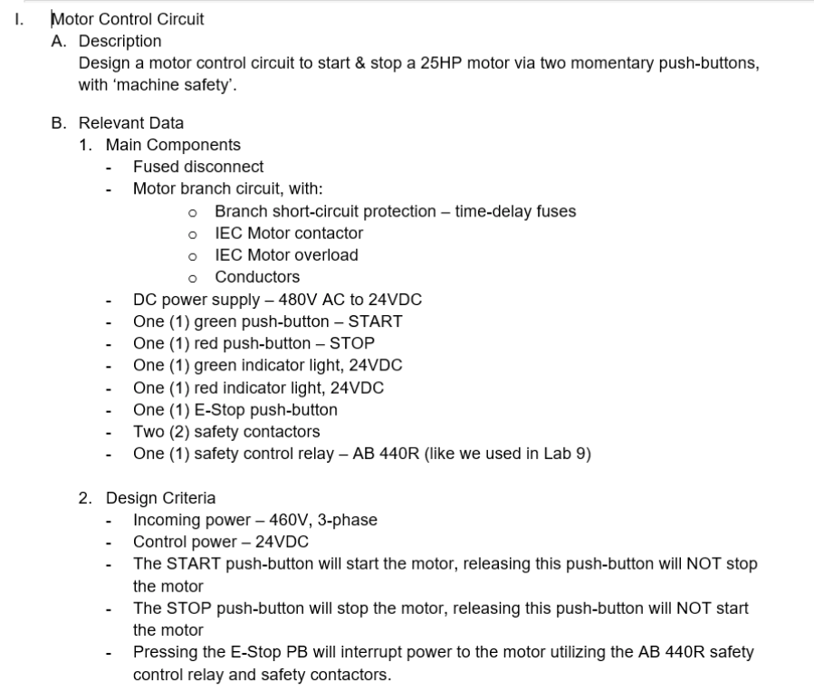 Solved Motor Control Circuit A. Description Design a motor | Chegg.com