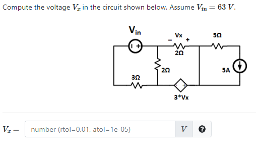 Compute the voltage V, in the circuit shown below. | Chegg.com