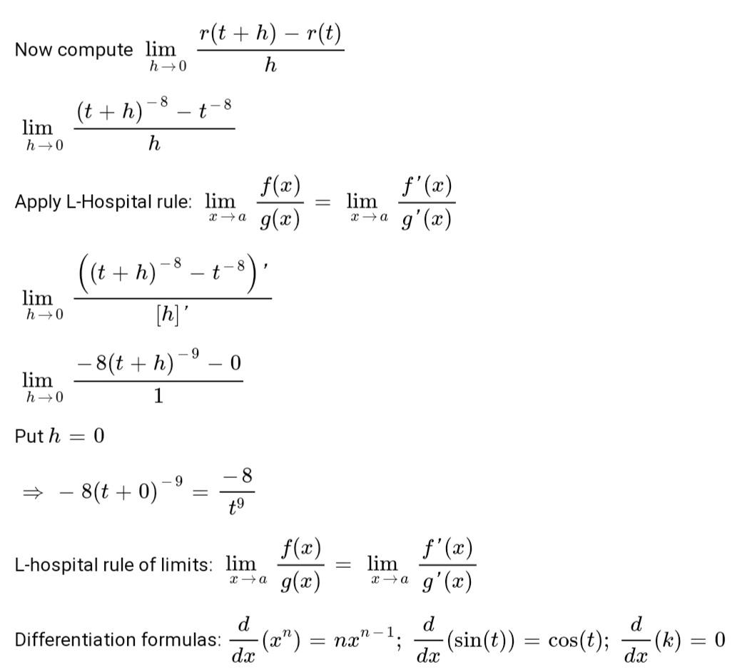 Solved Now compute limh→0hr(t+h)−r(t) limh→0h(t+h)−8−t−8 | Chegg.com