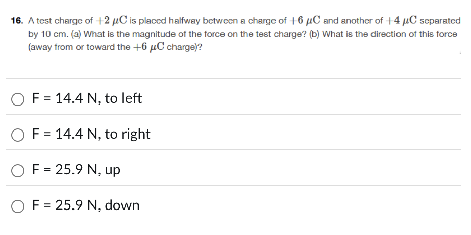 Solved A test charge of +2μC is ﻿placed halfway between a | Chegg.com
