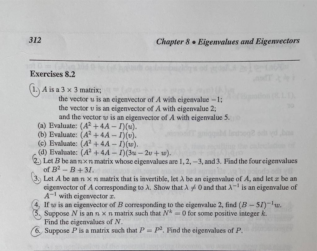 Solved 312 Chapter 8 . Eigenvalues and Eigenvectors | Chegg.com