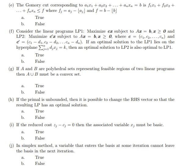 Solved (e) The Gomory cut corresponding to | Chegg.com