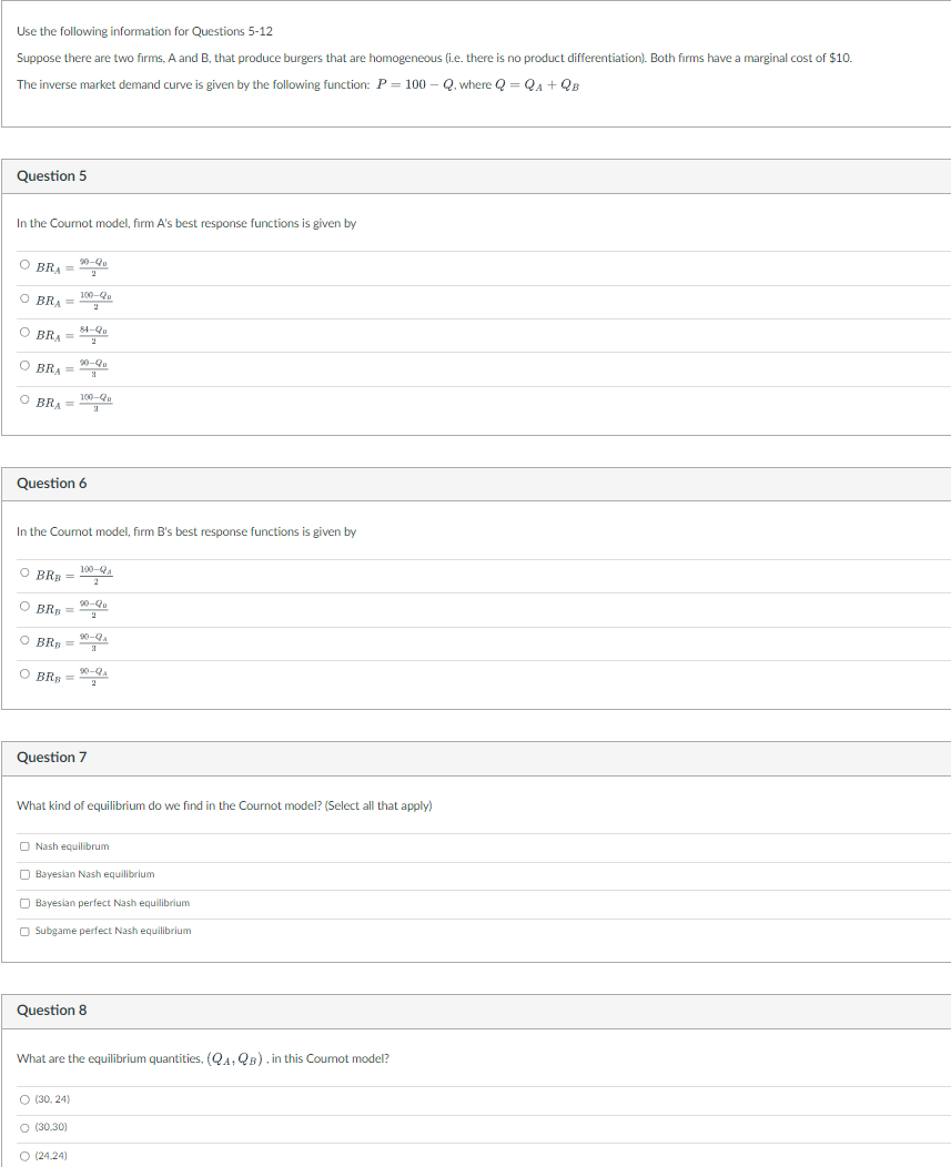 Solved Use the following information for Questions 5-12 | Chegg.com