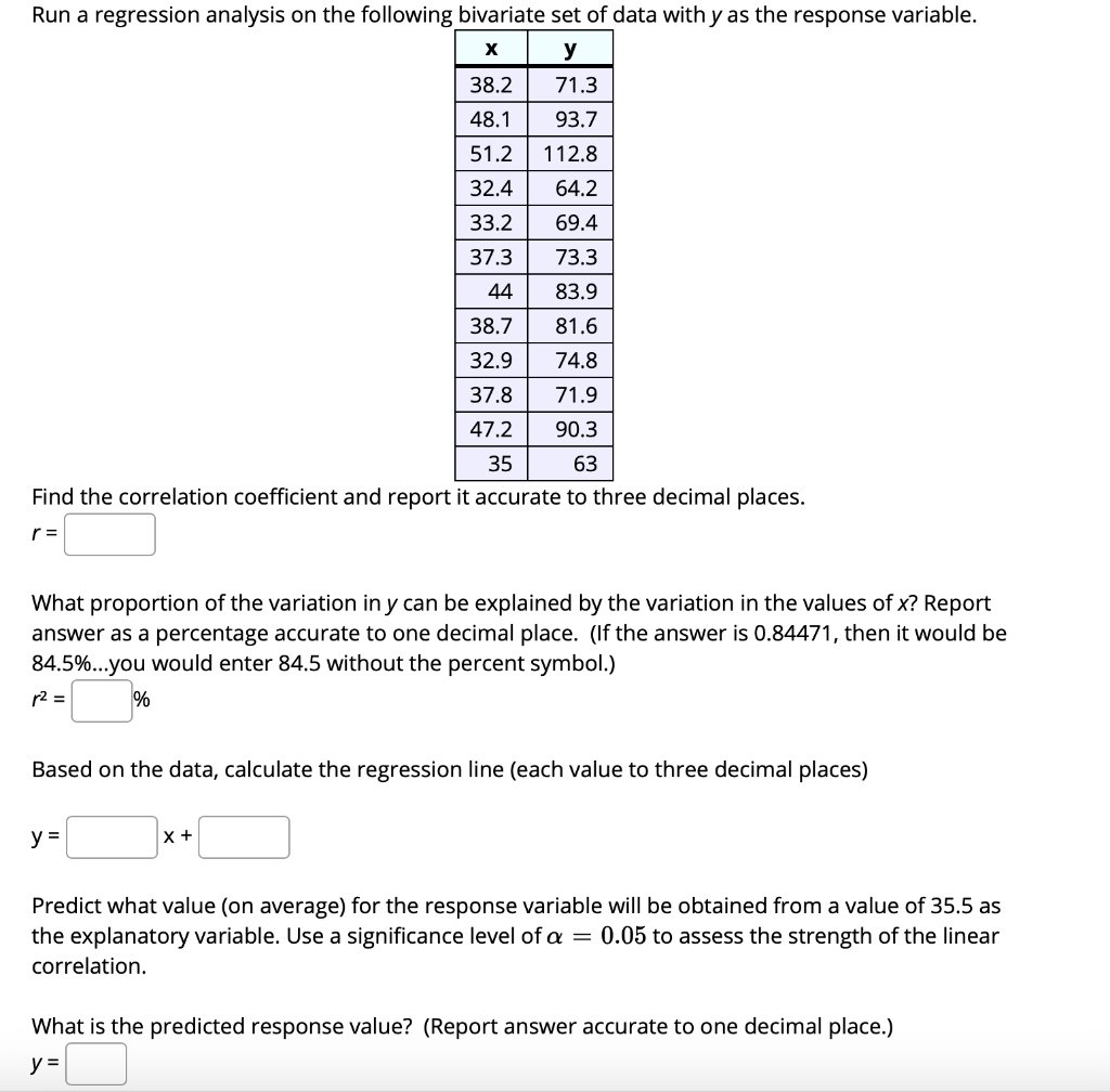 Solved Run a regression analysis on the following data set, | Chegg.com