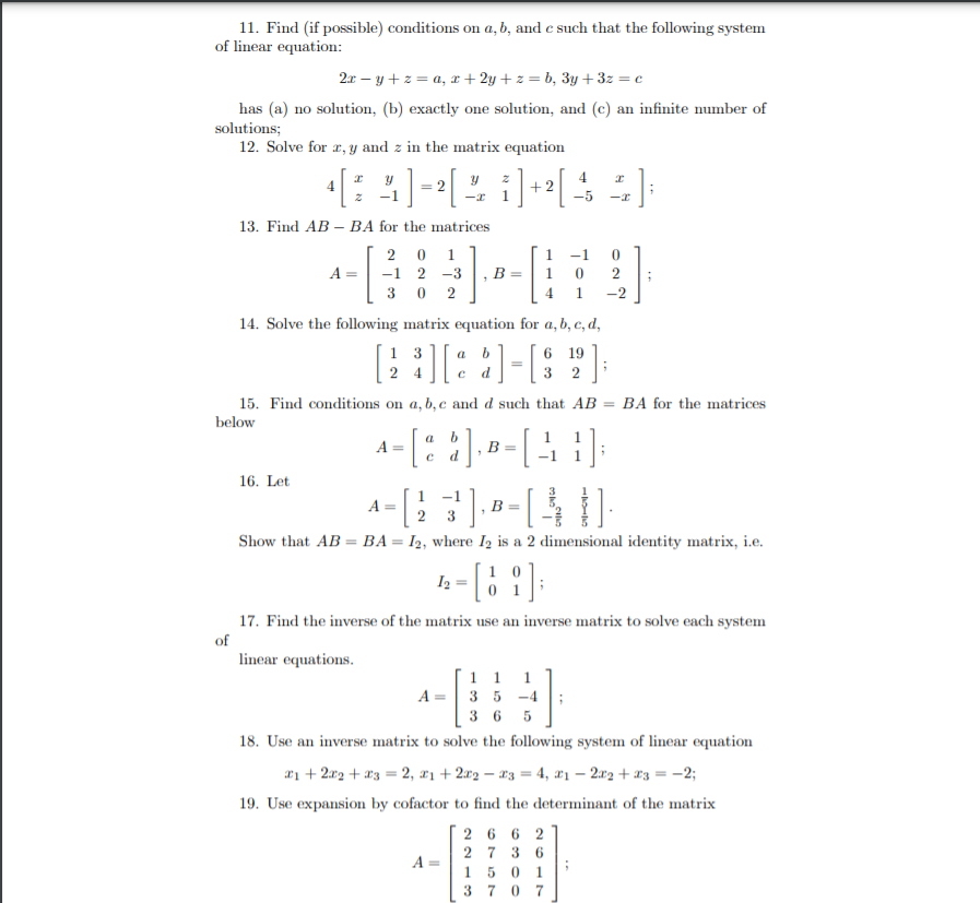 Solved 11. Find (if possible) conditions on a, b, and c such | Chegg.com