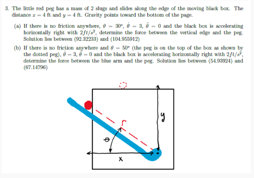 Solved . The little red peg has a mass of 2 slugs and slides | Chegg.com