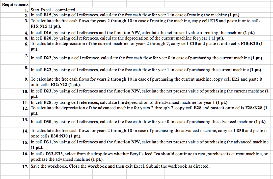 Solved Requirements 1. Start Excel - completed. 2. In cell | Chegg.com