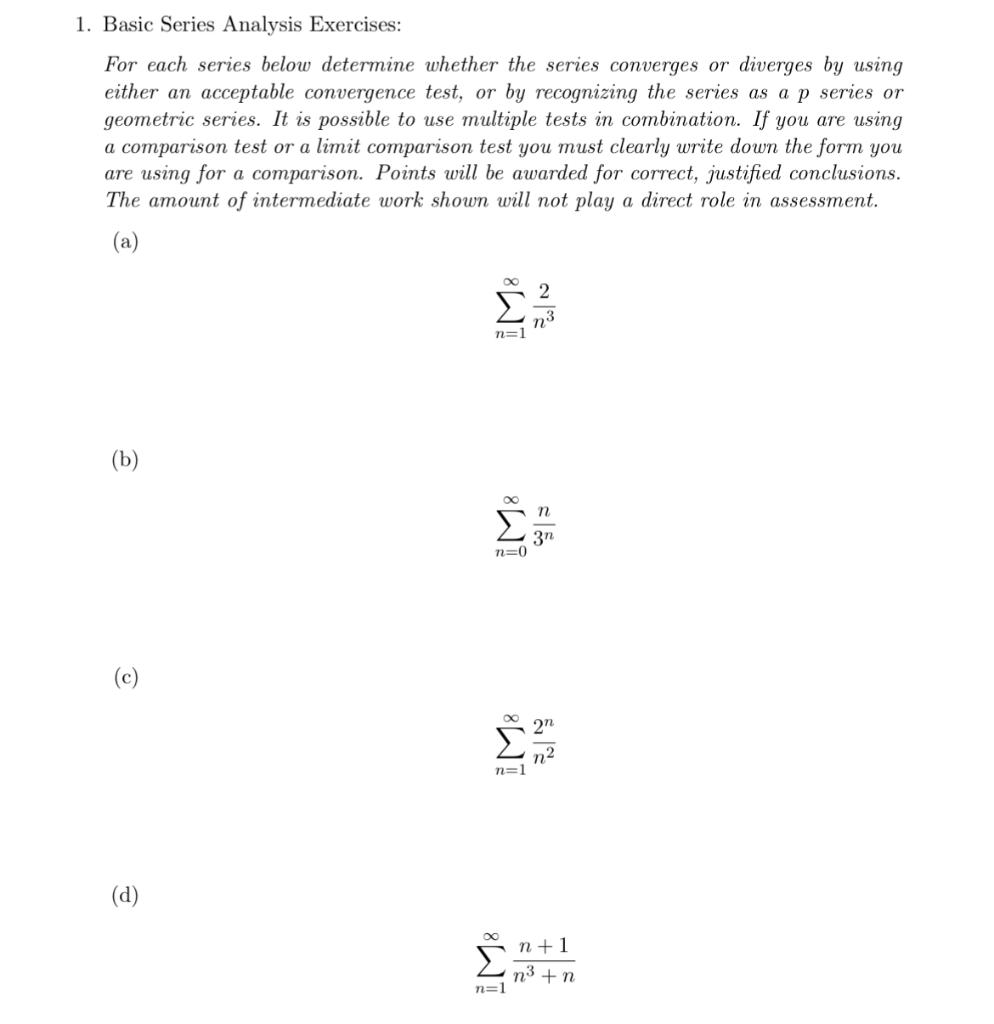 Solved 1. Basic Series Analysis Exercises: For each series | Chegg.com