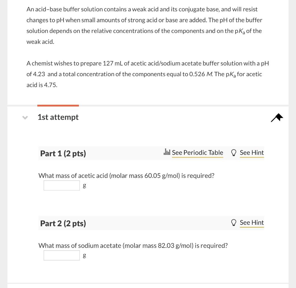 Solved An acid-base buffer solution contains a weak acid and | Chegg.com