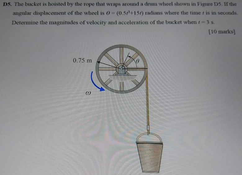 Solved D5. The bucket is hoisted by the rope that wraps | Chegg.com
