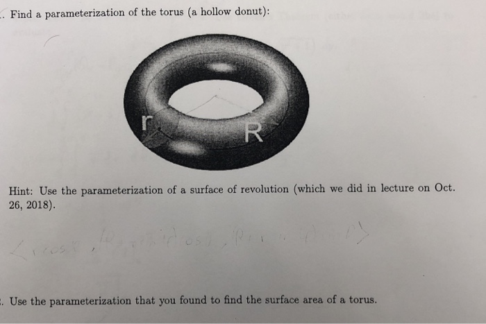 Solved . Find a parameterization of the torus (a hollow | Chegg.com
