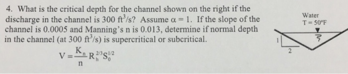 Solved 4. What is the critical depth for the channel shown | Chegg.com