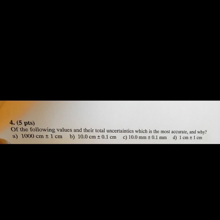 Solved Of the following values and their total uncertainties | Chegg.com