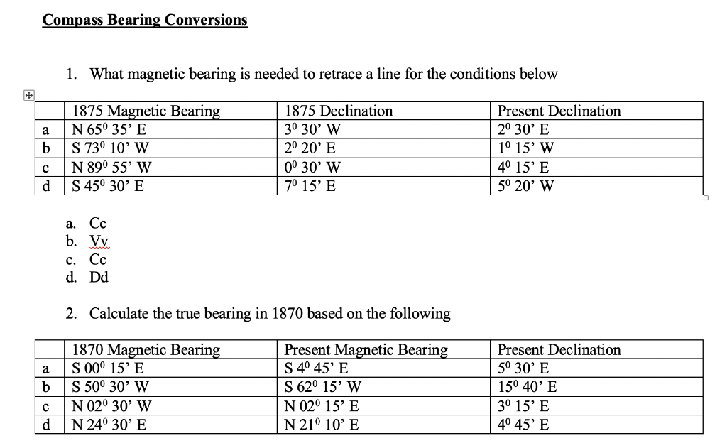 Solved Compass Bearing Conversions 1. What magnetic bearing | Chegg.com