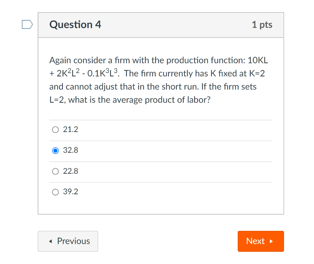 Solved Question 4 Again consider a firm with the production | Chegg.com