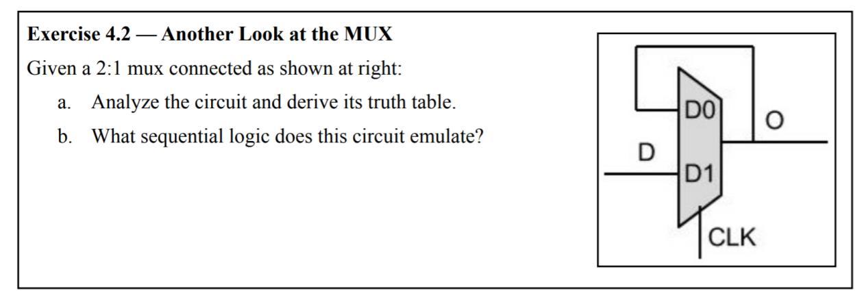 Solved Exercise 4.2 — Another Look at the MUX Given a 2:1 | Chegg.com