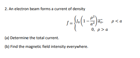 Solved 2. An electron beam forms a current of density | Chegg.com