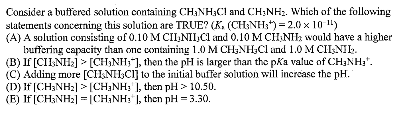 Solved Consider a buffered solution containing CH3NH3Cl ﻿and | Chegg.com
