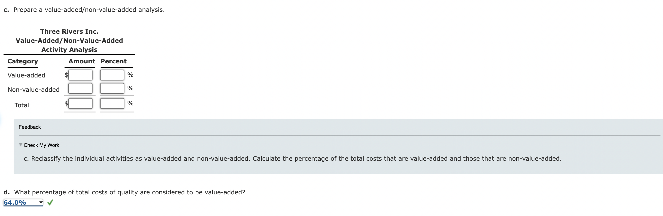 Solved Cost of Quality and Value-Added/Non-Value-Added | Chegg.com