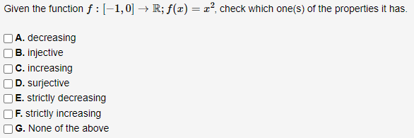 Solved Given the function f:[0,1]→[0,1];f(x)=x2, check which | Chegg.com