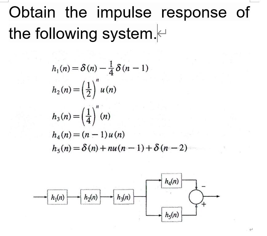 Solved Obtain the impulse response of the following system. | Chegg.com