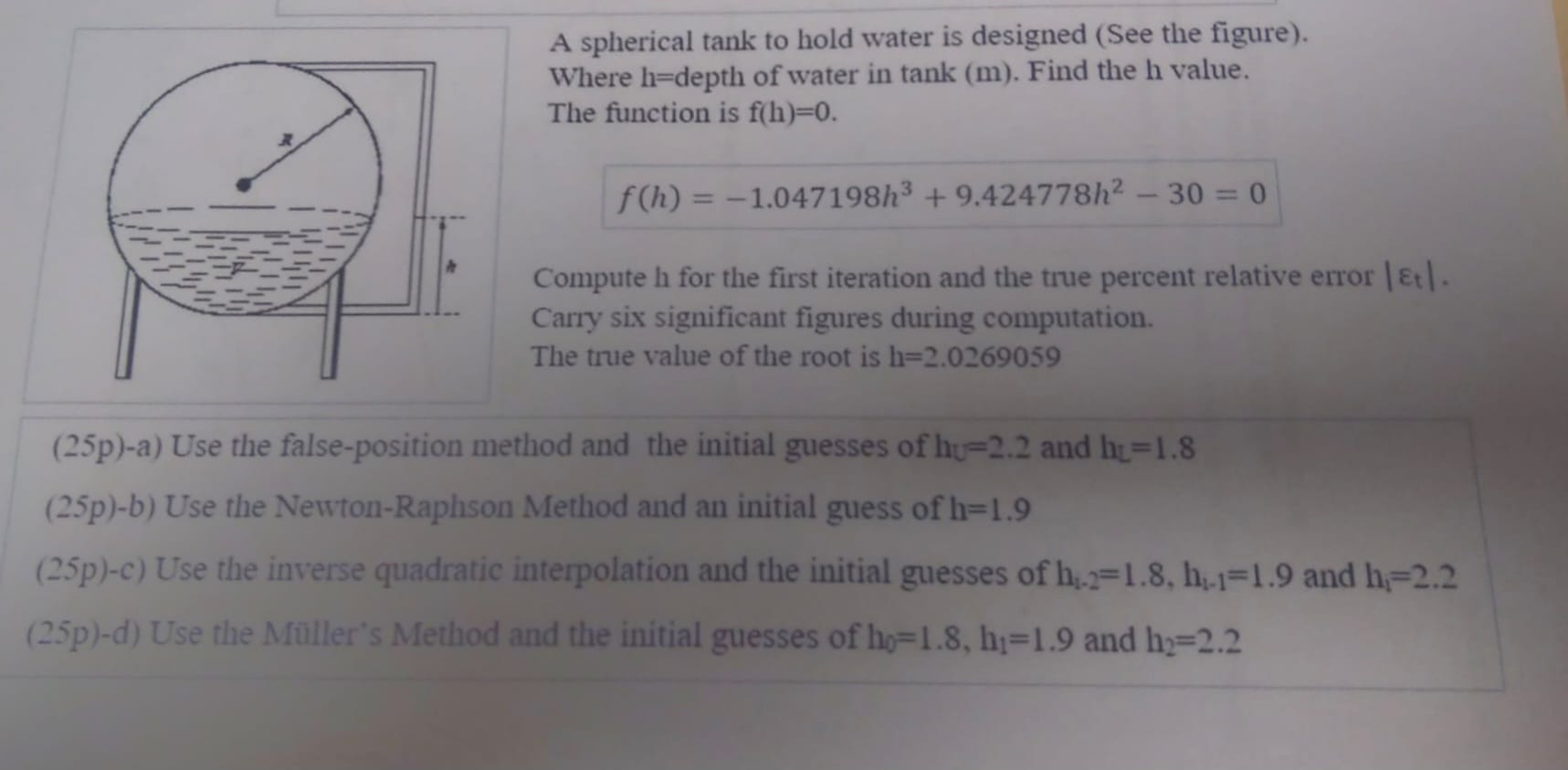 Solved A spherical tank to hold water is designed (See the | Chegg.com