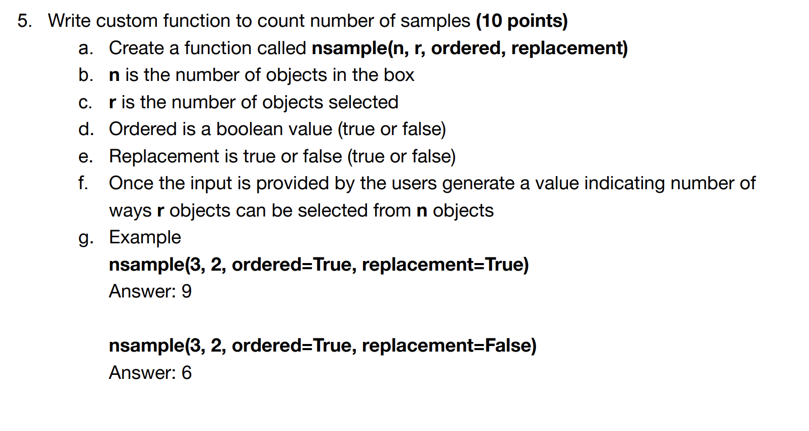 Solved 5. Write custom function to count number of samples | Chegg.com